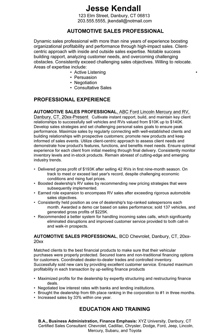 Car Salesman Resume Example 3