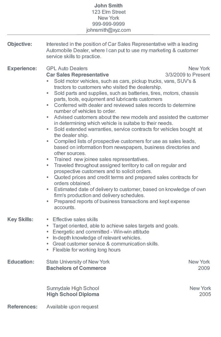 Car salesman resume example Car Sales Professional